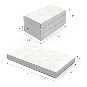 Inofia Folding Mattress, Memory Foam Tri-fold Mattress with Ultra Soft Bamboo Cover, Non-Slip Bottom & Breathable Mesh Sides - Twin 4-Inch, Mattress Topper