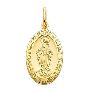 The World Jewelry Center 14k REAL Yellow Gold Religious Miraculous Mary Medal Pendant with 0.9mm Braided Wheat Chain Necklace - 20"