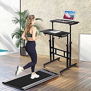 SIDUCAL Mobile Standing Desk, Rolling Standing Desk Laptop Cart on Wheels, Adjustable Table Computer Workstation Home Office for Stand Up, Black