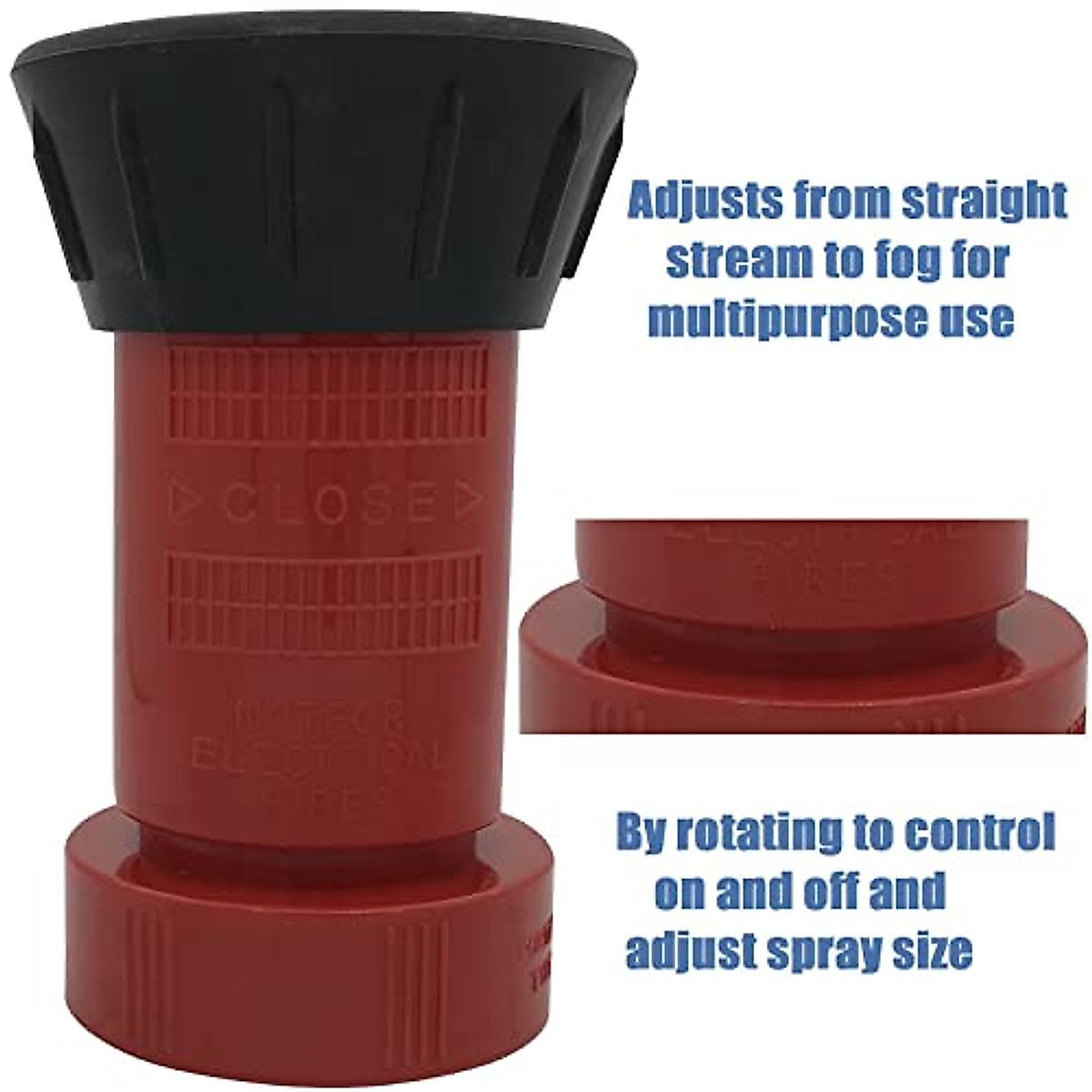 Happy Tree 1-1/2" NST/NH Fire Hose Nozzle Spray Polycarbonate Jet Fog Industrial Fireman 1.5" Nozzle 75 gpm Fire Equipment FHSN02