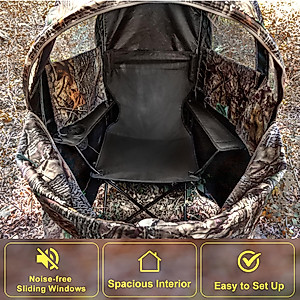 WTVIDAS Hunting Blinds Ground with Chair, Camouflage Hunting Blind with See Through Window, 1-Person Pop Up Ground Blind, Portable Hunting Chair Tent for Deer Turkey