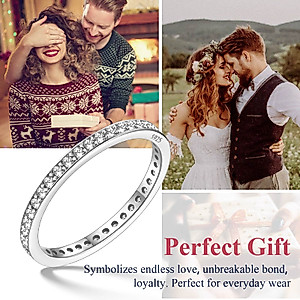 FindChic Sterling Silver Wedding Band Rings for Women, Thin CZ Stackable Eternity Ring, Fake Diamond Ring Size 7 Bling Jewelry