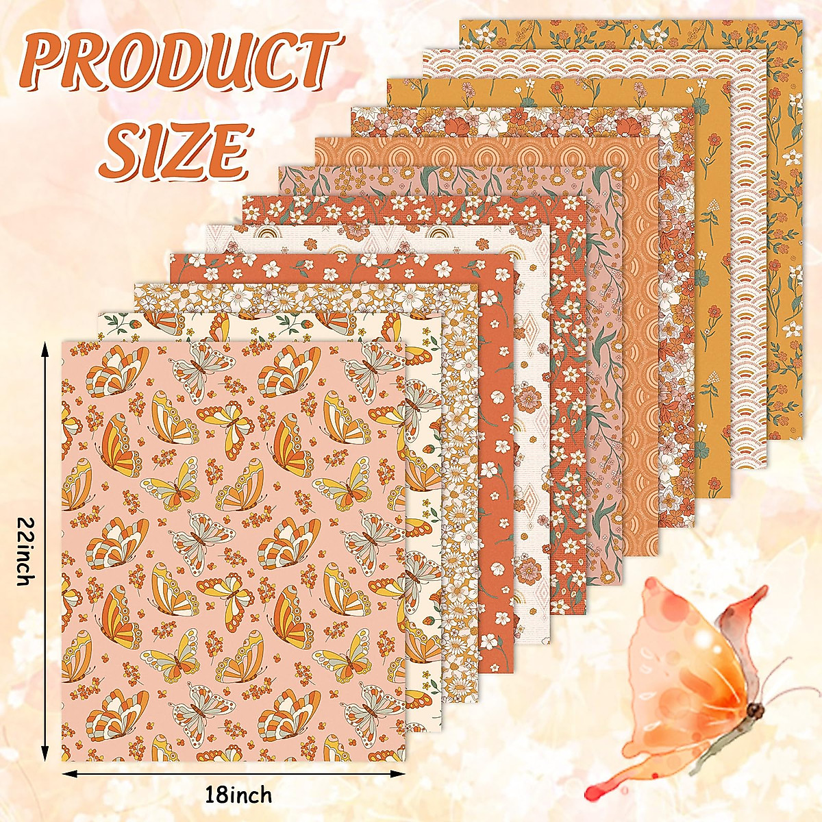 JarThenaAMCS 12Pcs Groovy Bouquet Cotton Fabric Bundles Wildflower Meadow Flowers Fat Quarter 70s Boho Flower Quilting Patchwork for Mother's Day DIY Handmade Sewing Crafting, 18 x 22 Inch