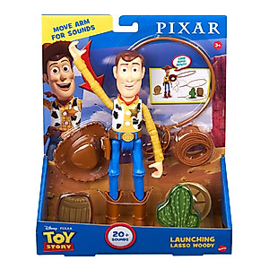 Mattel Toy Story Launching Lasso Woody Talking Feature Figure, Movie Inspired Action Character Doll 9.2-in with 3 Targets, Kids Gift Ages 3 Years & Older