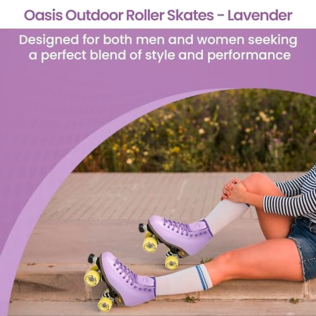 Sure-Grip Oasis Outdoor Roller Skates for Men & Women | High Rebound Soft 57mm 82A Urethane Wheels & ABEC 3 Bearings | Nylon Sole with Strong Trucks - Lace Up Facility - Made in USA (Lavender Color)