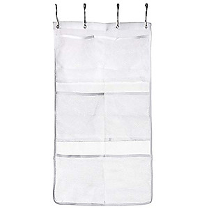 Lohas Select Quick Dry Mesh Pockets Fabric Bathm，Hanging Mesh Pockets Shower Organizer,Shower Hanging Mesh Organizer，Quick Dry Storage Bathroom Accessories with 6-Pocket, 4 Hooks