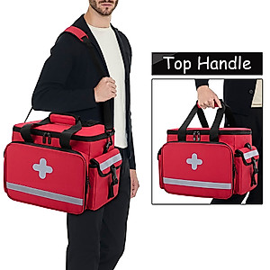 CURMIO First Aid Kits Bag Empty, Emergency Supplies Bag Medical Bag for Home Health Care and Trauma Kits, Red (Empty Bag Only)