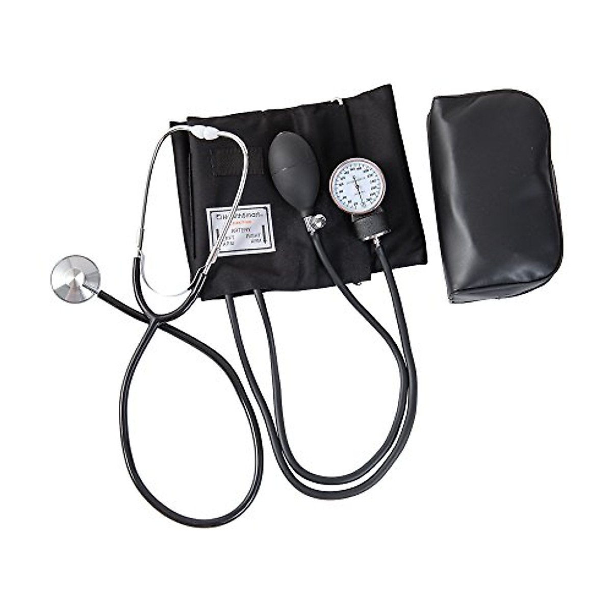MABIS Professional Aneroid Sphygmomanometer Blood Pressure Gauge, Stethoscope and Blood Pressure Cuff, With Carrying Case, Adult Large Cuff, Black