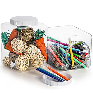 Elsjoy 2 Pack 1.3 Gallon Plastic Jars, Plastic Gallon Containers with Lids, Large Square Plastic Food Storage Jar for Kitchen, Dry Food, Snack