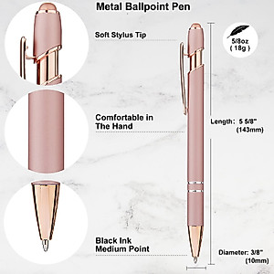 LINFANC 12 Pack Rose Gold Ballpoint Pen with Stylus Tip, 1.0 mm Black Ink Smooth Writing Pens, Metal Stylus Pens for Touch Screens