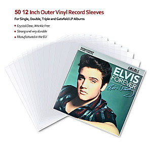 Retro musique Pack of 50 x 12 Inch Outer Vinyl Record Sleeves - Crystal Clear Cover for Single, Double, Triple & Gatefold LP Albums – Strong and Durable Polyethylene Album Sleeves, 50 Packs 12 Inch,