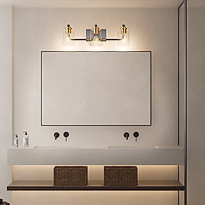 SOLFART Bathroom Light Fixtures 3-Light Vintage Bathroom Vanity Light Over Mirror Wall Sconces in Black Brass Vanity Lights for Bathroom(Brass)