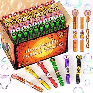 60 Pcs Halloween Bubble Wand, Halloween Party Favors for Kids, Party Supplies Mini Bubbles Bulk Halloween Toys Gifts Classroom Prizes for Toddlers Boys Girls Party, Easter Basket Stuffers Goodie Bag