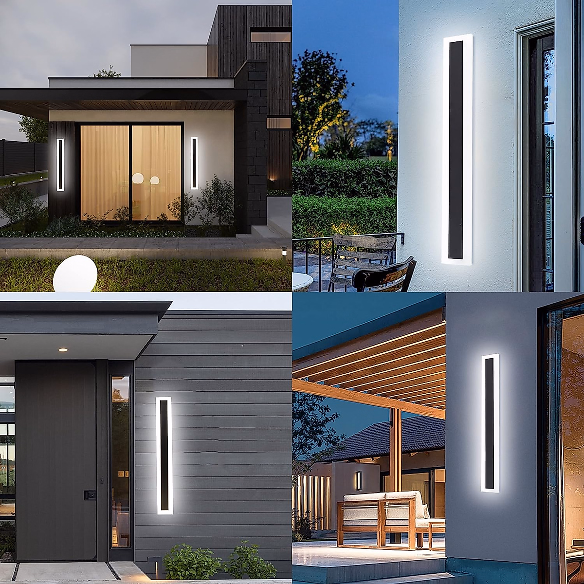 NOAHST Outdoor Long Strip Wall Light Fixtures, Modern LED Long Wall Lights & 3 Color Stepless Dimming Wall Sconce Strip with Remote Control for Bathroom, Living Room, Patio, Garage - 32 inches(Black)