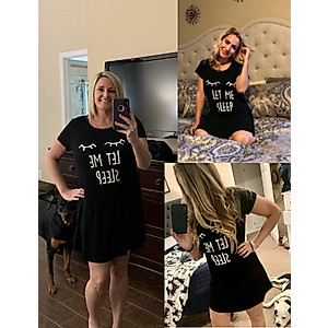 HOTOUCH Womens Night Sleepwear Short Sleeve Lightweight Knee Length Loose Fit Nightgown_Nightshirt A-Black, Large