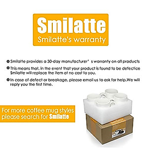 Smilatte 16 OZ Sublimation Porcelain Coffee Mugs, Classic Blank Ceramic Cup with Large Handle for Tea Latte Cappuccino, Set of 4, White