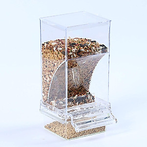Hamiledyi No Mess Bird Cage Feeder Automatic Parrot Seed Feeders with Perch Acrylic Transparent Seed Food Container Cage Accessories for Small and Medium Parakeets Lovebirds