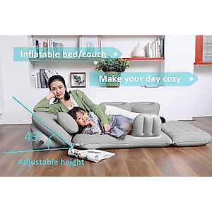 Dufominc Inflatable Car Air Mattress Travel Bed - 6 in 1 Thickened Car Camping Mattress Sleeping Pad with Electric Air Pump & 2 Pillows for Home SUV Sedan Pickup Backseat Couch Tent - Grey