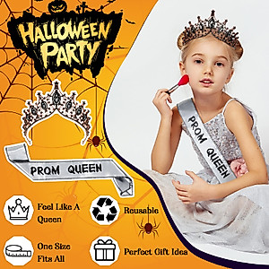 Yinkin Halloween Black Zombie Prom Queen Crowns and Zombie Prom Queen Satin Sash, Baroque Crowns Tiaras Prom Queen Party Sash for Halloween Cosplay Party