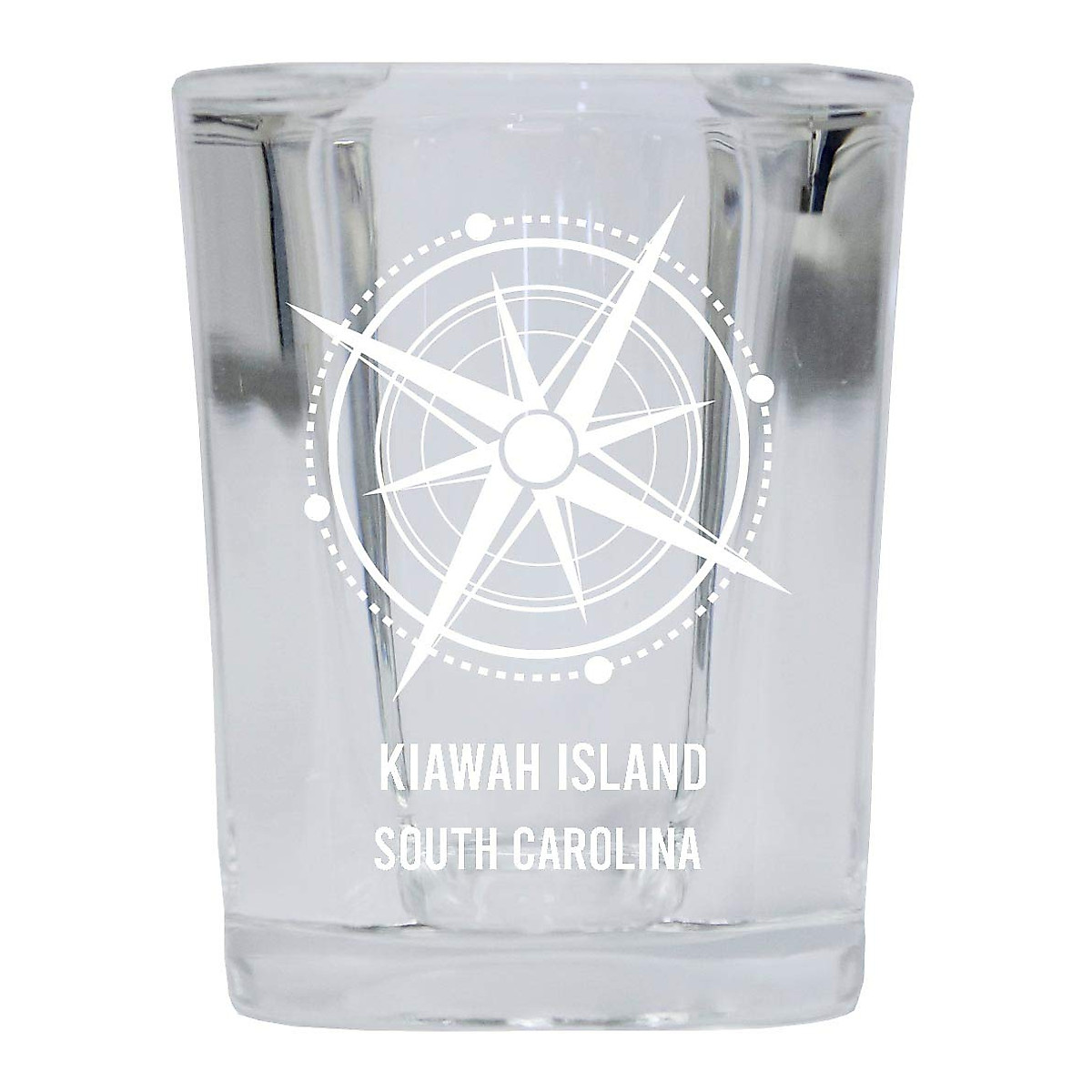 Kiawah Island Souvenir 2 Ounce Square Shot Glass laser etched Compass Design