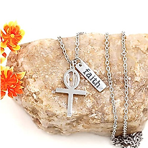 Uloveido Stainless Egyptian Ankh Cross Necklace Faith Jewerly Mustard Seed Pendant Christian Graduation Gifts Y559 (Oval Cross)