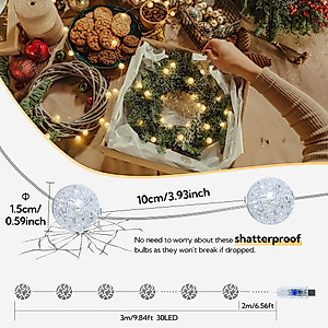 BEEWIN Globe String Lights,10FT 30 LED Decorative Christmas Lights,8 Modes Crystal Crackle Ball Lights,USB Twinkle Fairy Lights for Bedroom,Indoor,Outdoor,Classroom,Wedding,Party,Garden,Warm White