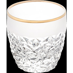 Barski - European Quality Glass - Crystal - Set of 6 - Double Old Fashioned Tumblers - DOF - each Tumbler is 12 oz. - with Frosted Crack Design and Gold Band - Glasses are Made in Europe