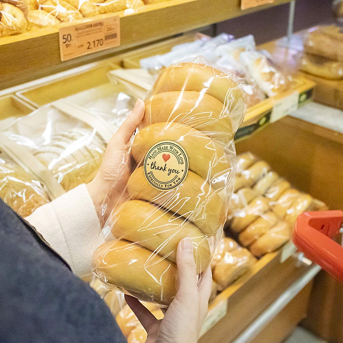 500pcs YOGET 1.5 Inch Round Handmade with Love Sticker,Thank You Stickers Roll Kraft Paper Strong Adhesive Stickers