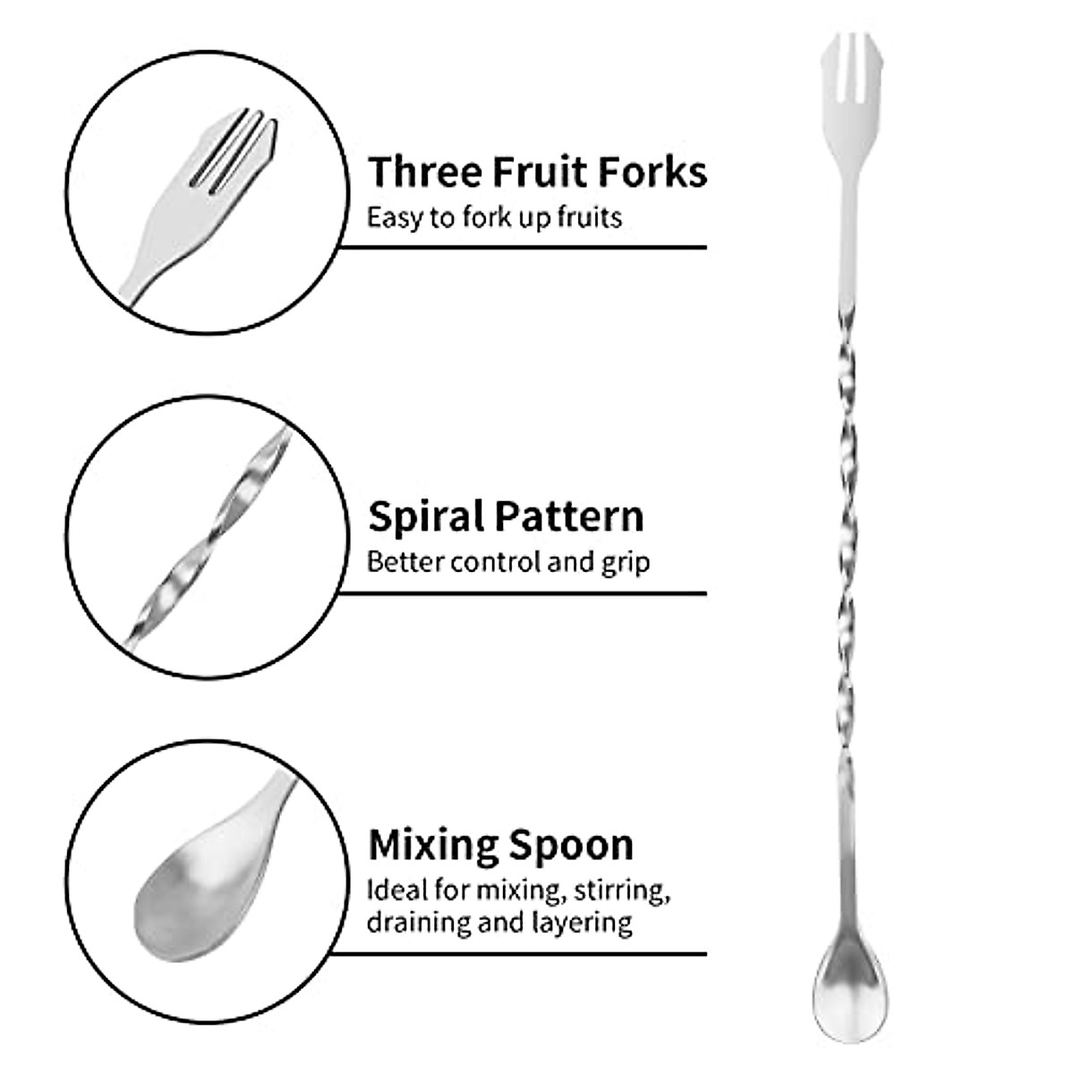 Muddler for Cocktails Bar Spoon - Vaincre 2PCS 9" Muddler and 10” Bar Spoon Cocktail Mixing Spoon, Stainless Steel Cocktail Muddler Long Drink Stirrer Bartender Spoon Cocktail Gifts for Mojitos Drinks