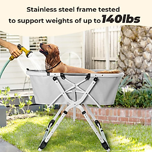 KITPLUS Elevated Dog Bath Tub, 5 Height Adjustable (28-40 in), Foldable and Portable Dog Bathing Station, Pet Wash Station for Small to Large Size Pets