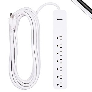 GE home electrical Pro 7-Outlet Surge Protector, 25 Ft Extension Cord, 1080 Joules, Power Strip, Protected Indicator Light, Integrated Circuit Breaker, Wall Mount, UL Listed, White, 36361