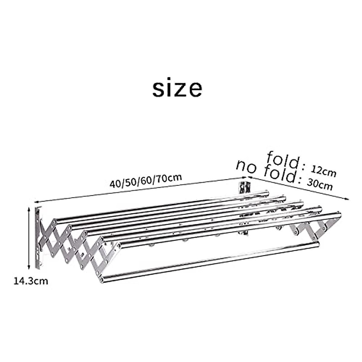 XMCX Accordion Wall Mounted Laundry Drying Rack Expandable Foldable Clothes Drying Rack Airer 304 Stainless Steel Dryer Collapsible Space Saver Easy Storage (Size : 50cm/19.7inch)