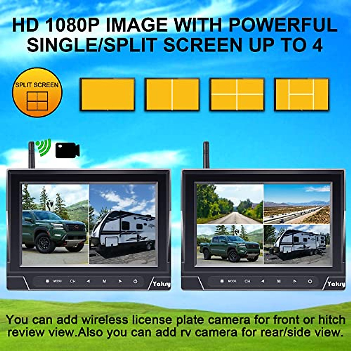 Yakry RV Backup Camera Wireless HD 1080P 7 Inch Waterproof Monitor Rear View Kit Trailers Trucks Forklifts Crane Harvester Boat Observation System Night Vision Adapter for Furrion Pre-Wired Y34