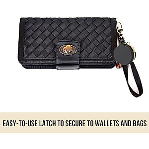 KITSHE Premium Black Leather Travel Ring Holder Keychain with Gold Latch and Zipper Wedding Ring Holder, Small Travel Jewelry Case (Black)