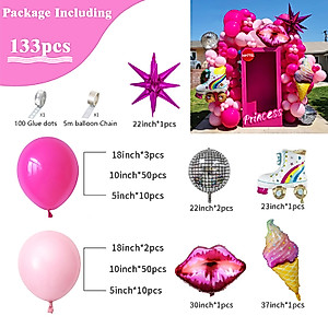 Holipardy Princess Pink Balloon Garland Arch Kit with Hot Pink Ice-cream Brust Star Disco Foil Balloons for Girls Lady Theme Party Birthday decorations