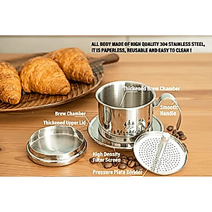 kleeklea Vietnamese Coffee Drip Filter, Vietnamese Coffee Maker, Phin, Filter Paper Free Stainless Steel Camping Coffee Maker ,Small French Press Portable Cup, Single Serve Coffee Maker