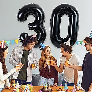 RUBFAC 42 Inch 30 Number Balloons Black Big Giant Jumbo Number 30 Foil Mylar Balloons for 30th Birthday Party Anniversary Events Decorations