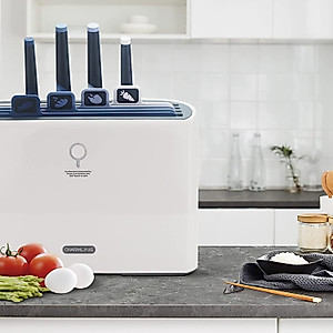 Charmline Smart Cutting Board And Knife Set With Holder, 4 Color Coded Chopping Boards, 4 Knives, Drying Holder Organizer For Kitchen, Smart Home Gadgets,Blue