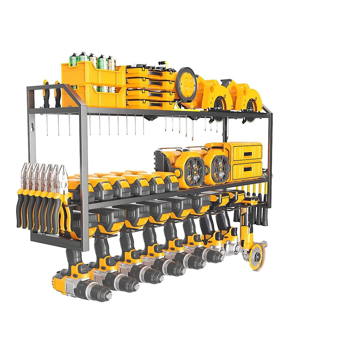 JOIRACK Power Tool Organizer Wall Mount,Drill Holders Wall Mount,Garage Tool Organizers,Power Tool Storage Rack,Powertool Organizer (3 Tiers 9 Drill Holder, 32 IN)