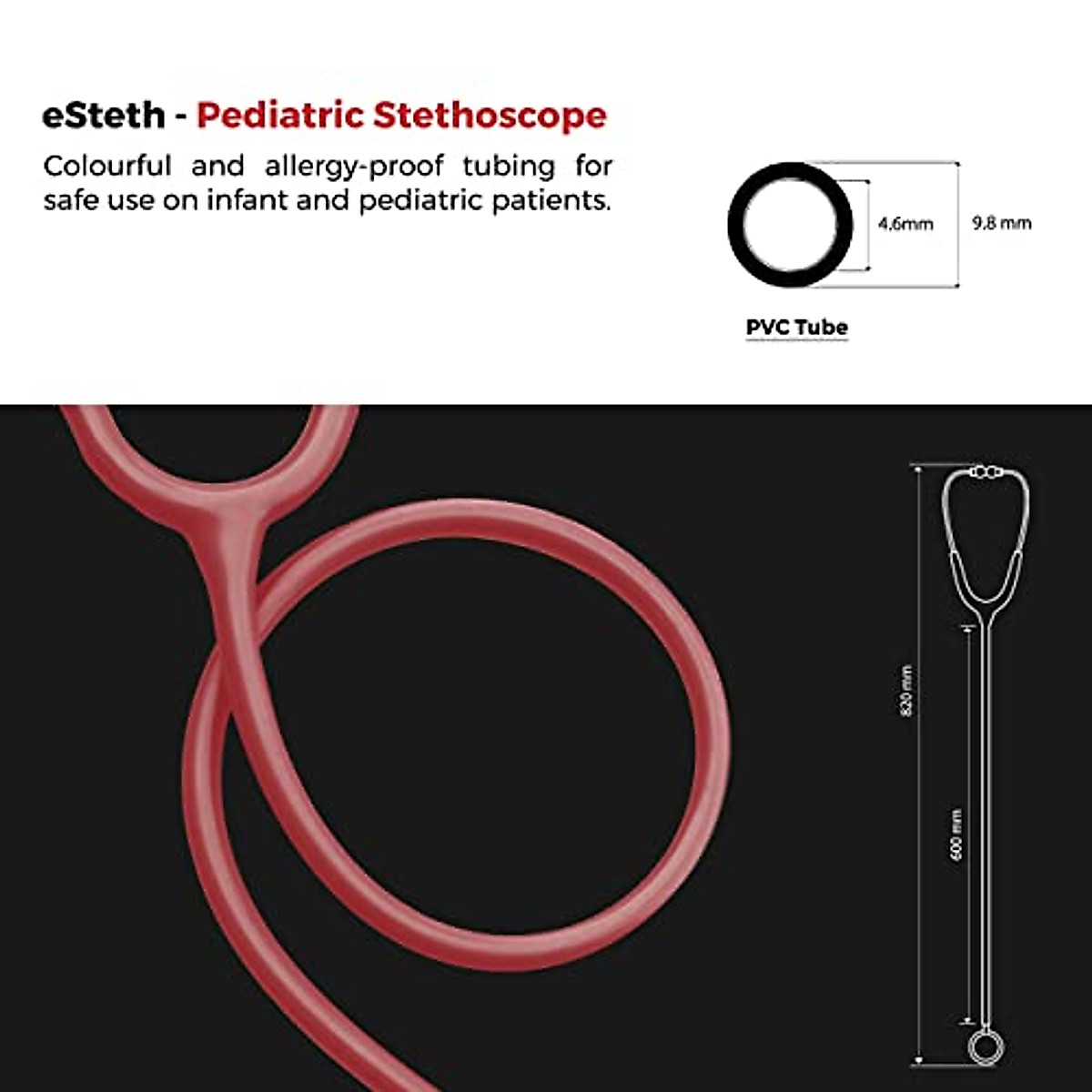 eSteth Pediatric Stethoscope - Ultra Sensitive Dual-Head Chest Piece for Monitoring Amplified Heart, Lung Sounds - Flexible Stethoscope Tubing - Extra Ear Tips & Non-Chill Ring - 32" Long, Cherry Red