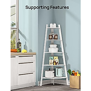 Evajoy Corner Shelf, 5 Tier Corner Shelf Tall Rustic Multipurpose Bookshelf with 1.96'' Wide Frame, Industrial Ladder Shelf and Plant Stand with Support Foot Pads for Living Room, Home Office