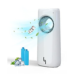 Evaporative Air Cooler Portable 3 Modes, Cooling Fan Humidification with Remote Control Bladeless Tower Fan 3 Wind Speeds, 60° Oscillation, 7.5H Timer, for Bedroom Living Rooms Office