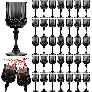 Pinkunn 50 Pcs Patterned Plastic Wine Glasses Colorful Goblet Champagne Flute Glasses Vintage Style Dishwasher Safe Drinking Glasses for Wedding, Reception, Grand Event Party Supplies (Black)