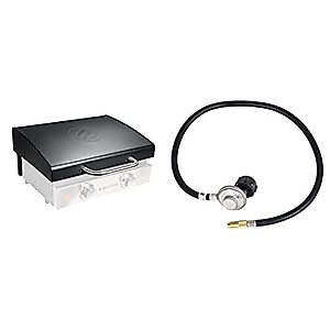 Blackstone Table Top Griddle Hood,22''Hard Cover Hood Fits Front and Rear Grease Model,5011 Black,22 inch & Propane Adapter Hose & Regulator for 20 lb Tank, Extends Up to 3 Feet - 5471