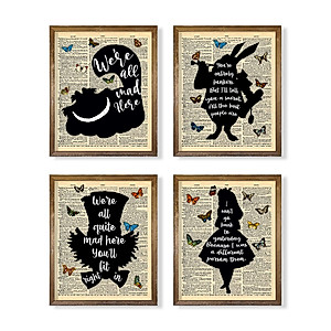 Alice in Wonderland Wall Art Decor - Cheshire Cat Mad Hatter White Rabbit - Alice Inspirational Saying Quote Poster Print - Motivational Wall Art for Alice Fans - Affirmation Gift for Women Teen Girl