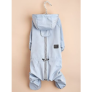QWINEE Waterproof Dog Hooded Raincoat with Button Puppy Cat Rain Jacket Lightweight Pet Poncho with Leash Hole for Small Medium Large Dogs Cats Kitten Light Blue XXL