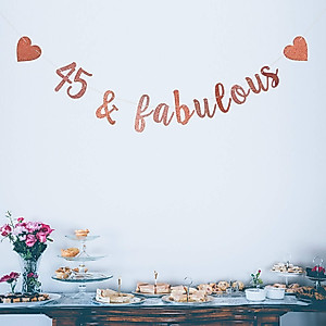 45 & Fabulous Banner, Happy 45th Birthday Bunting Sign, Hello 45/Cheer to 45 Years Birthday/Anniversary Party Decoration Supplies, Rose Gold Glitter