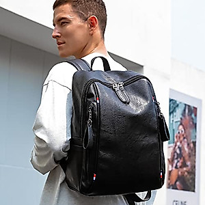 Gooday Laptop Backpack for Men,Waterproof Business Laptop Bag Travel carry on PU leather College Casual Daypack Backpack (2019-2-black)