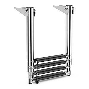 Goplus 4 Step Telescoping Boat Ladder, Folding Stainless Steel Swim Platform Ladder with Non-Slip Steps, Extendable Heavy Duty Dock Ladder for Pontoon Boat Yacht