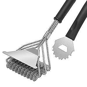 Skyflame Grill Cleaning Brush and Scraper Tool - 2pcs Bristle Free Stainless Steel BBQ Cleaner Set, Grill Grate Scraper with Bottle-Opener, Portable BBQ Accessories for Clean All Grill Grates